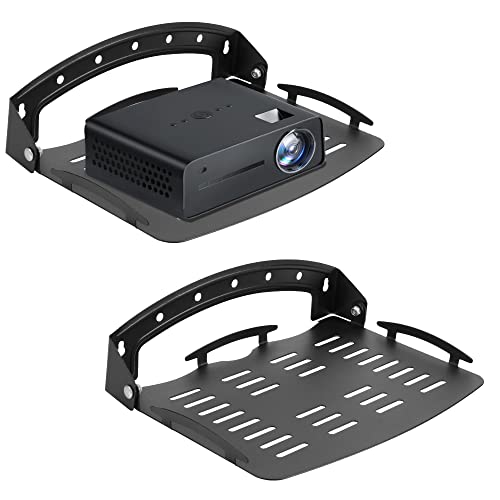 POPTONG NO Drilling Projector Wall Mount, Small Wall Shelf, Floating Shelf - Loading Capacity 8.8lbs, 90 Degree Foldable, Used for Media Boxes, Game Consoles, Routers, Projectors and Sounds (BACLK)