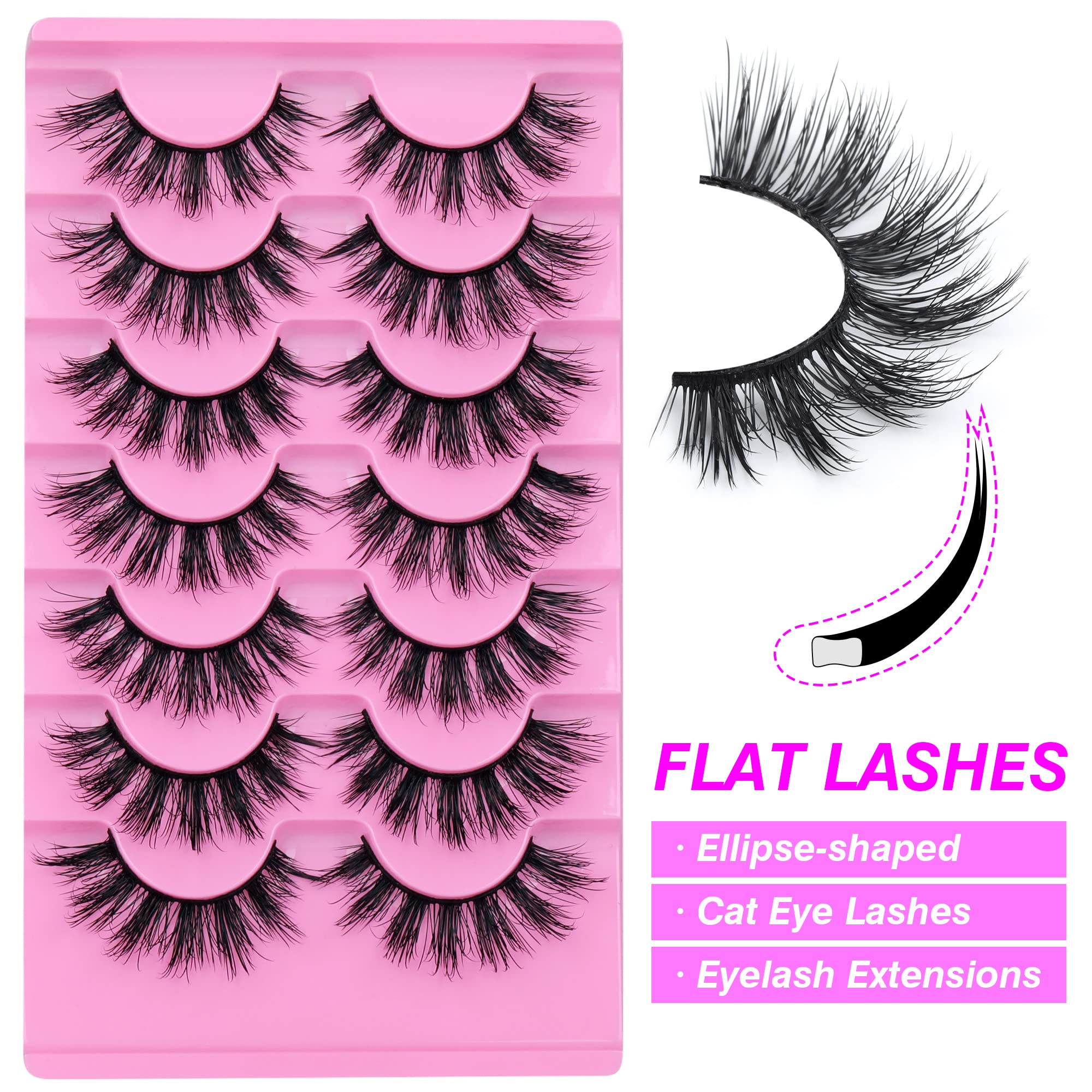 Mink Lashes Natural Look Wispy Eyelashes Fluffy False Lashes Flat Faux Mink Eyelash Extensions 7 Pairs Pack by Eefofnn