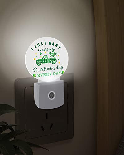 St. Patrick's Day Celebrate Night Lights Plug into Wall, Green Truck Shamrock Auto Round LED Lights with Dusk to Dawn Sensor for Bedroom, Bathroom, Hallway, Kitchen, Kids, Home Decor