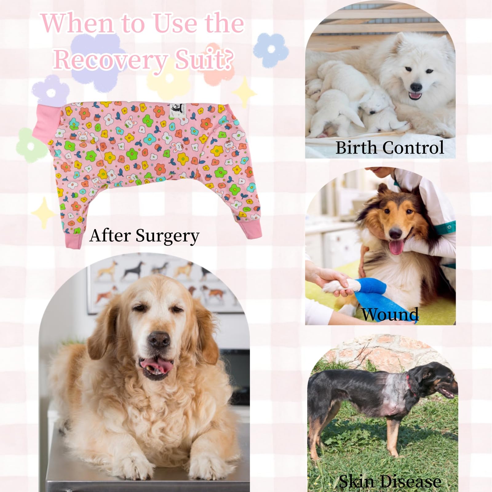 Recovery Suit for Large Dogs After Surgery, Abdominal Wounds Protector Surgical Dog Calm Shirt, Medium Dog Pajamas Onesie Pullover Bodysuit for Shedding Allergy Anti Licking, Cone E-Collar Alternative