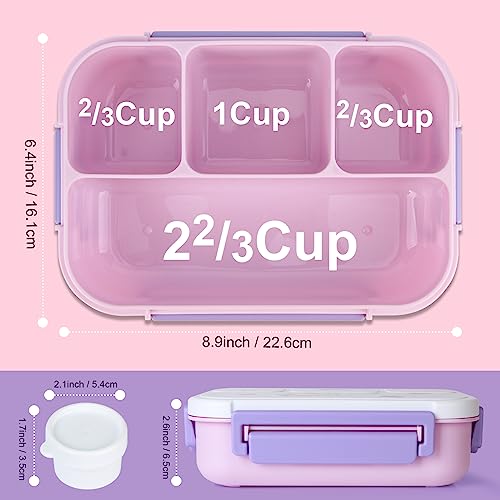 MaMix Bento Lunch Box for Kids, Lunch Box for Girls, Lunch Containers for Kids Toddlers Adults School | 4 Compartments |UPGRADE Easy to Open (Purple)