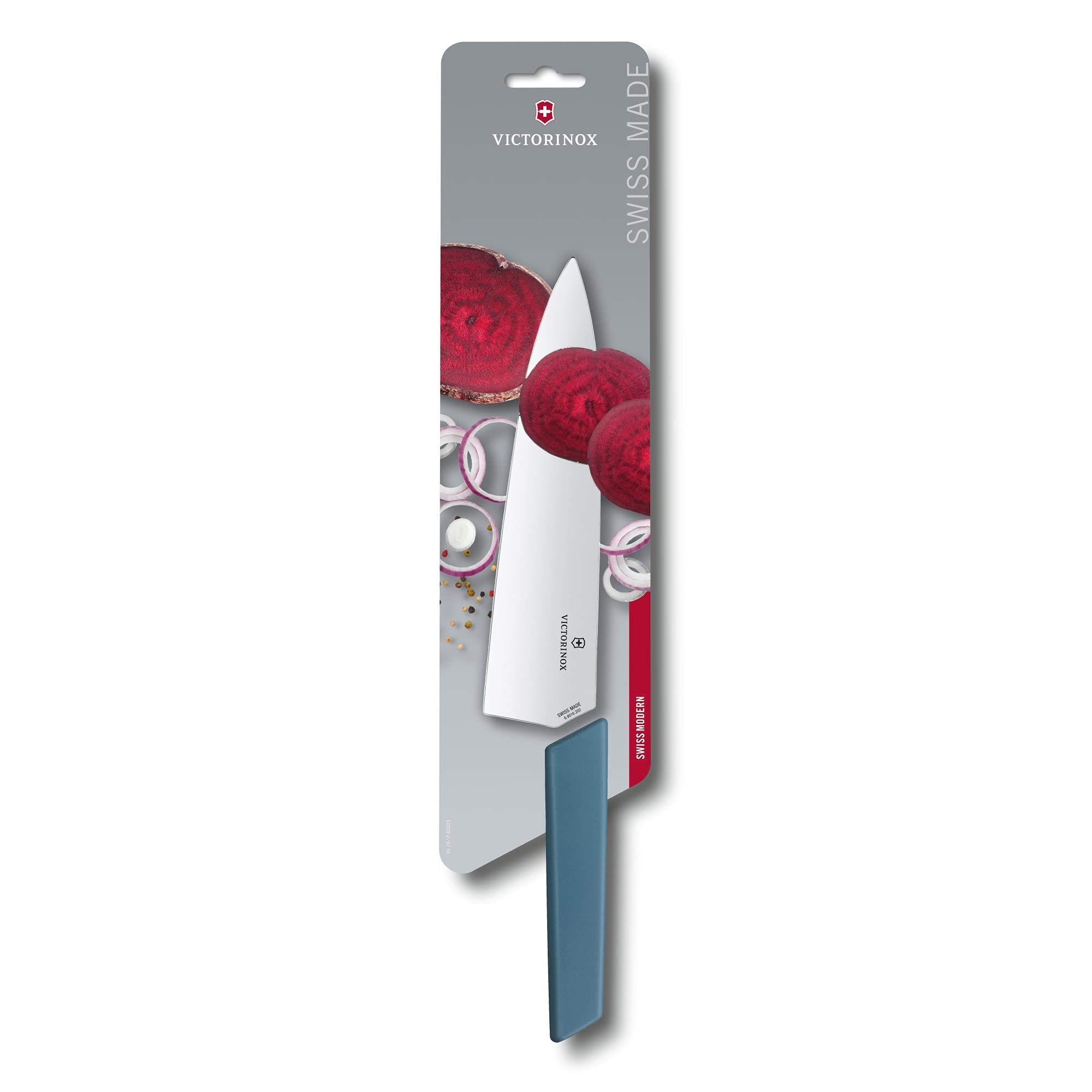 Victorinox Swiss Modern Chef's Knife - Kitchen Knife for Cutting Meat, Fruit & Vegetables - Premium Kitchen Accessories - Blue Handle, 8"