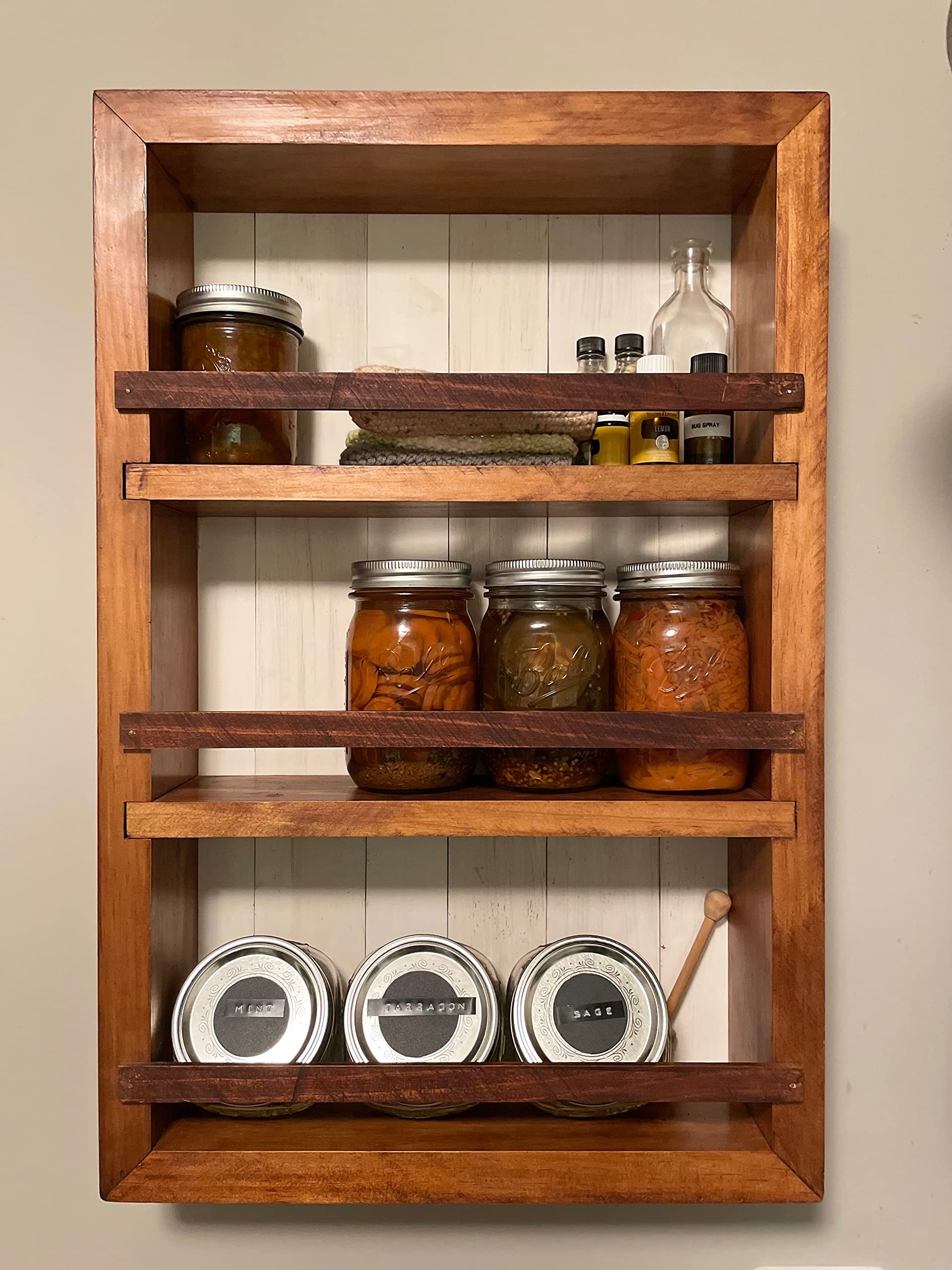 Mansfield Cabinet No. 101 - Solid Wood Spice Rack Cabinet Dark Walnut/White