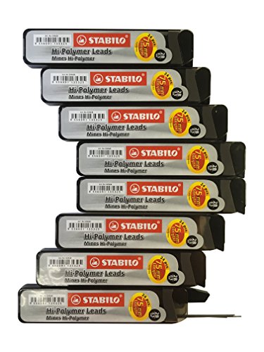 Stabilo Extra Long 0.5mm 2B Long Hi-Polymer Leads Fine Mechanical Pencil Lead Refills (8 Tubes, 24 Leads Per Tube - Total 192 Leads)