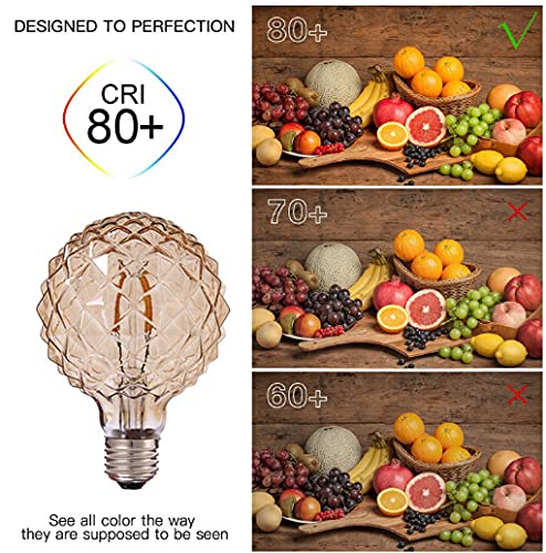 Vintage LED Edison Bulb G30 4W Dimmable LED Filament Bulb Globe Pineapple Shaped Light Bulb 2300K Warm White E26 400LM Equivalent 40W Incandescent (Amber)