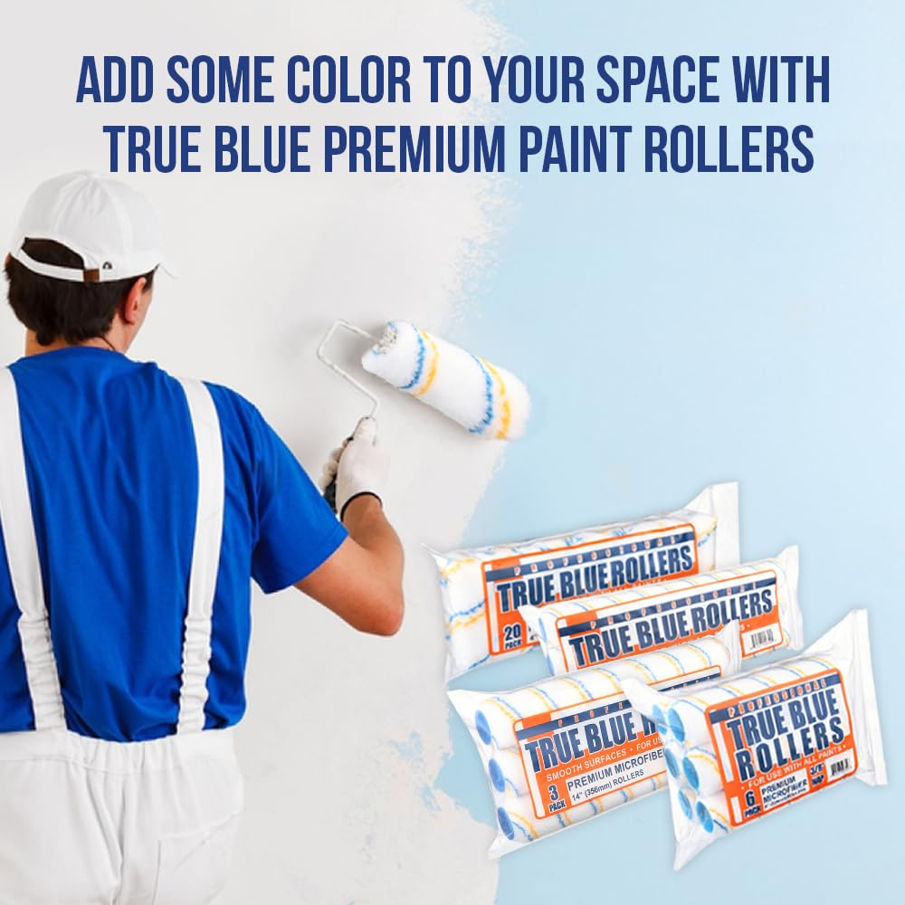 True Blue 18" Professional Paint Roller Covers, 18Inch, Best for All Types of Painting Surfaces, Refill Bulk Pack (3, 3/8" Nap)