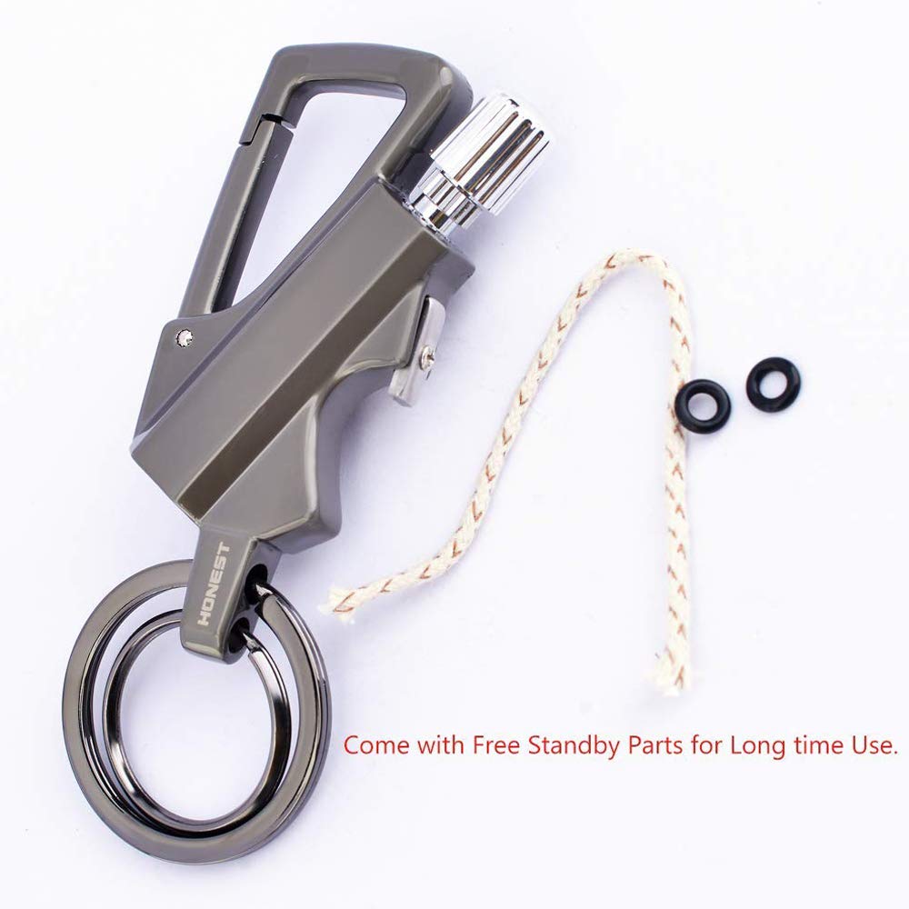 Flint Metal Permanent Match Fire Starter and Bottle Opener Car Keychain Kerosene Fillable Lighter Gift Male Female Outdoor(Kerosene not Include) (Black)