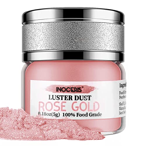 Rose Gold Luster Dust Metallic Edible, 5 Grams Food Grade Vegan Shimmer Cake Dust Food Coloring Powder for Cake Decorating, Baking, Fondant, Chocolate, Drinks, Cookies Painting & More