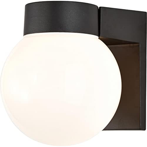 Nuvo Lighting SF77/140 Utility Fixture Die Cast Aluminum Durable Outdoor Wall Mount Porch and Patio Light with White Glass Globe, Black