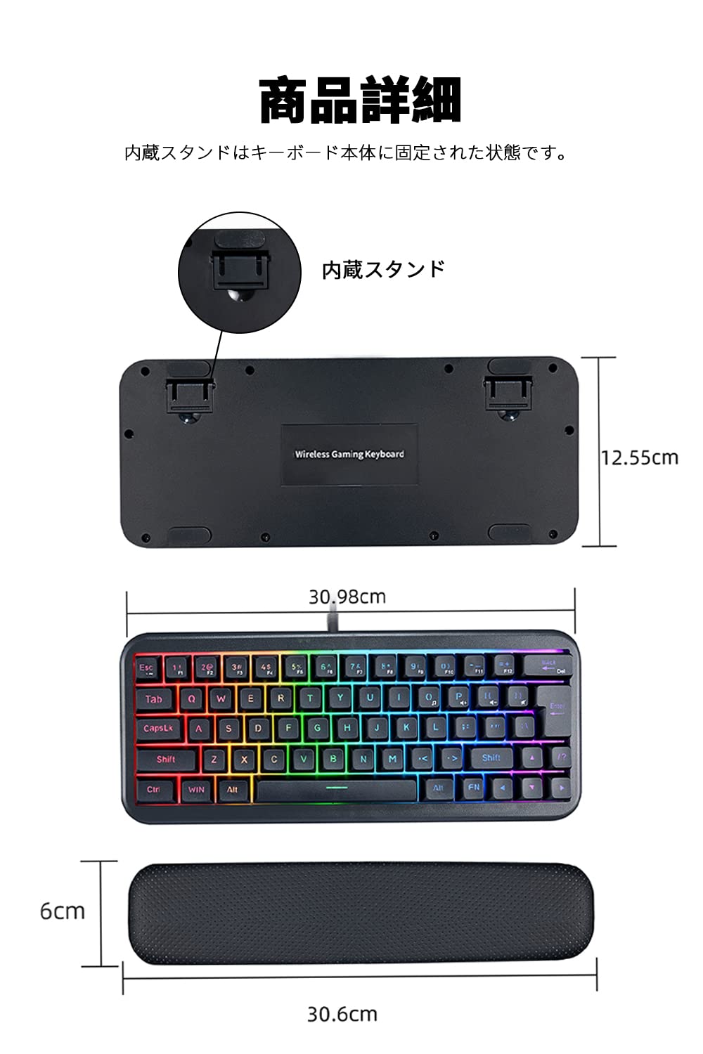 K63 Gaming Keyboard, No Numeric Keypad, Wired Keyboard, Palmrest, Keyboard, Gaming, LED, Backlight, 7 Colors, RGB Illumination, Black
