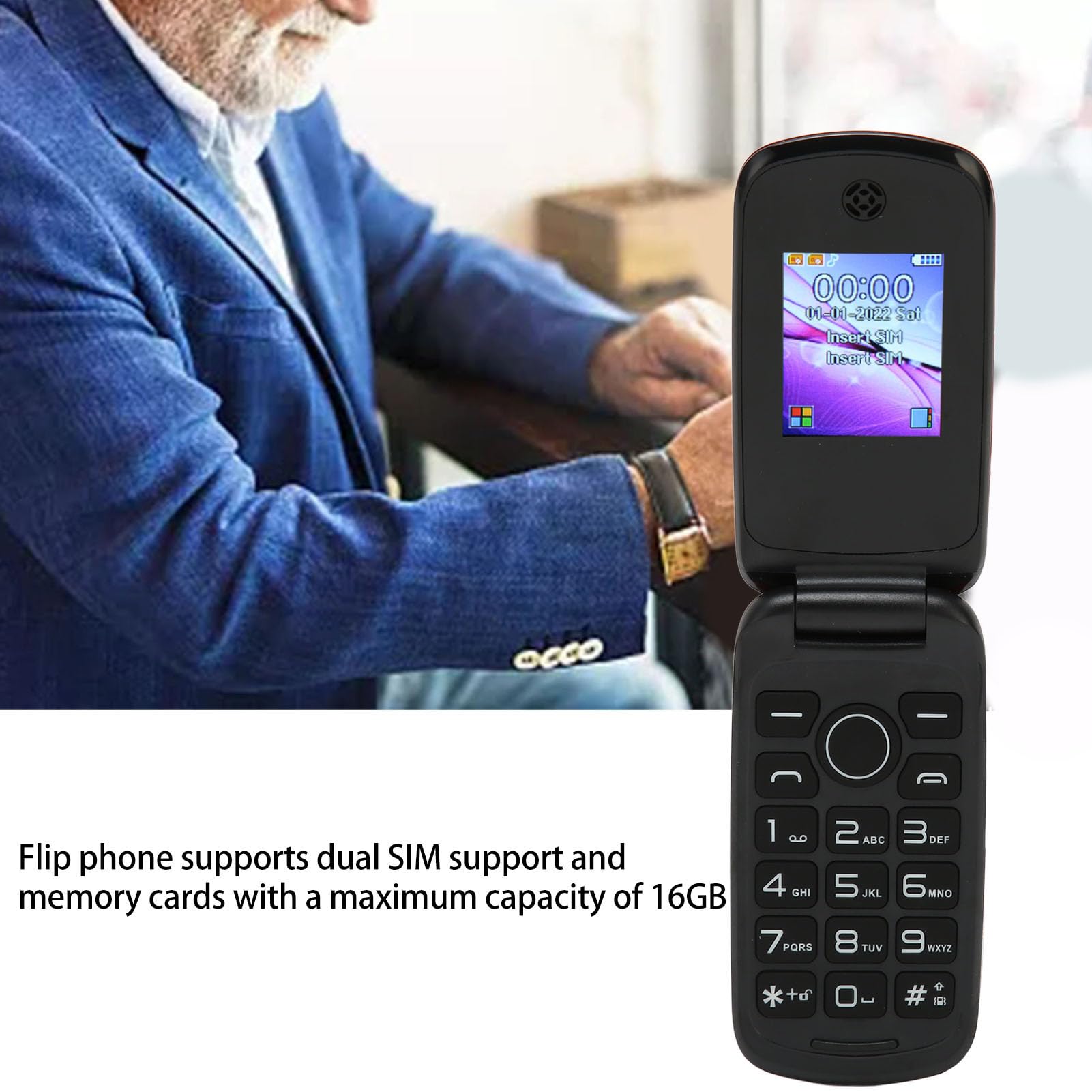 Flip Phone for Seniors 2G, GSM Cell Phone Unlocked, 1.77inch Color Display Screen, Dual SIM Card, 2.8 Inch Screen Big Mobile Phone Support Flashlight Camera MP3,1200mAh High
