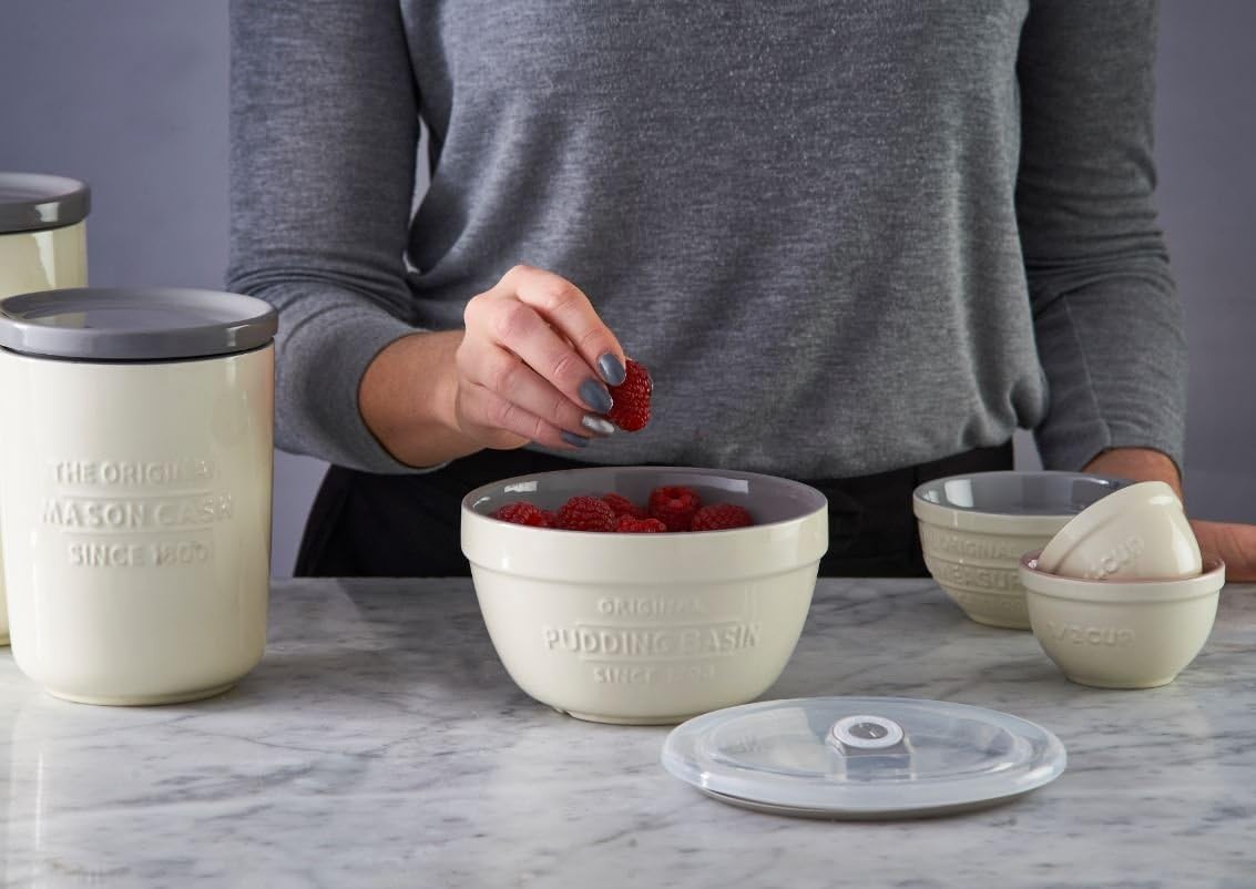Mason Cash Innovative Kitchen All Purpose Bowl With Lid, off-white, 16 x 16 x 9 cm