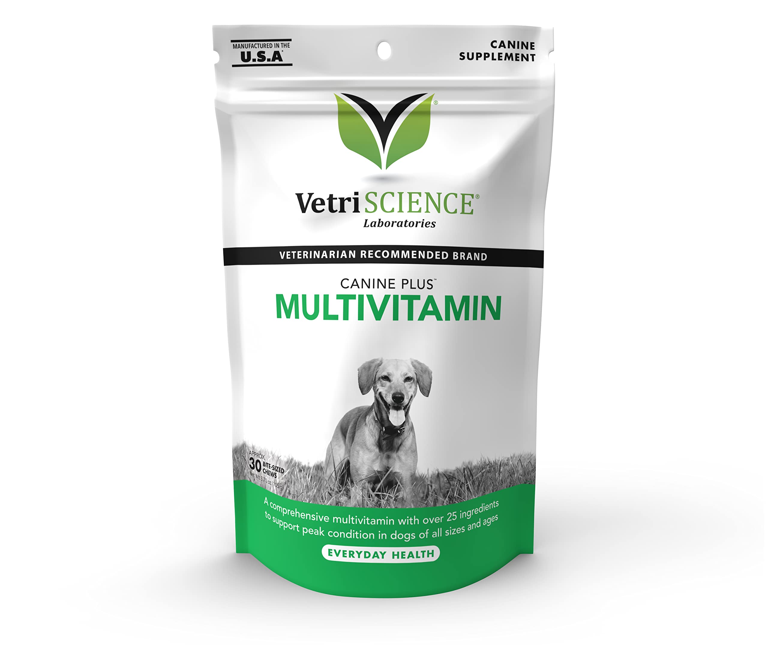 VETRISCIENCE Canine Plus MultiVitamin for Dogs - Vet Recommended Vitamin Supplement - Supports Mood, Skin, Coat, Liver Function,All Dogs,30 Chews