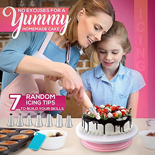 RFAQK 100pcs Cake Pan Set for Baking + Cake Decorating Supplies: 3 Round Non Stick Springform Pan Set (4, 7, 9 inches), Icing Tips, Cake Leveler – Multi-functional Leak-Proof Cheese Cake Pans & eBook