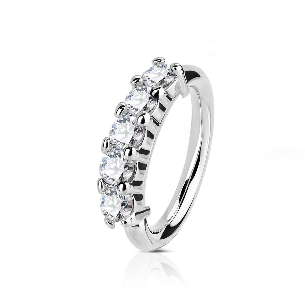 Gold Plated Five CZ Set Open WildKlass Hoop Rings for Nose, Ear Cartilage and Lip Piercings (18GA Yellow Gold/Clear)
