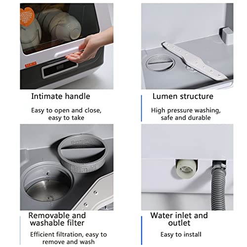 Portable Countertop Dishwasher, 3 Washing Programs Display Automatic Dishwashing with 9L Tank, 4 Programs,Steam& Air(Brown)