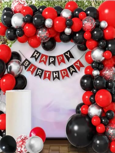 Red Silver Black Happy Birthday Banner Sign Decorations for Boys Girls Men Women Anniversary Birthday Party Garland Backdrop Supplies Nursery Hanging Décor