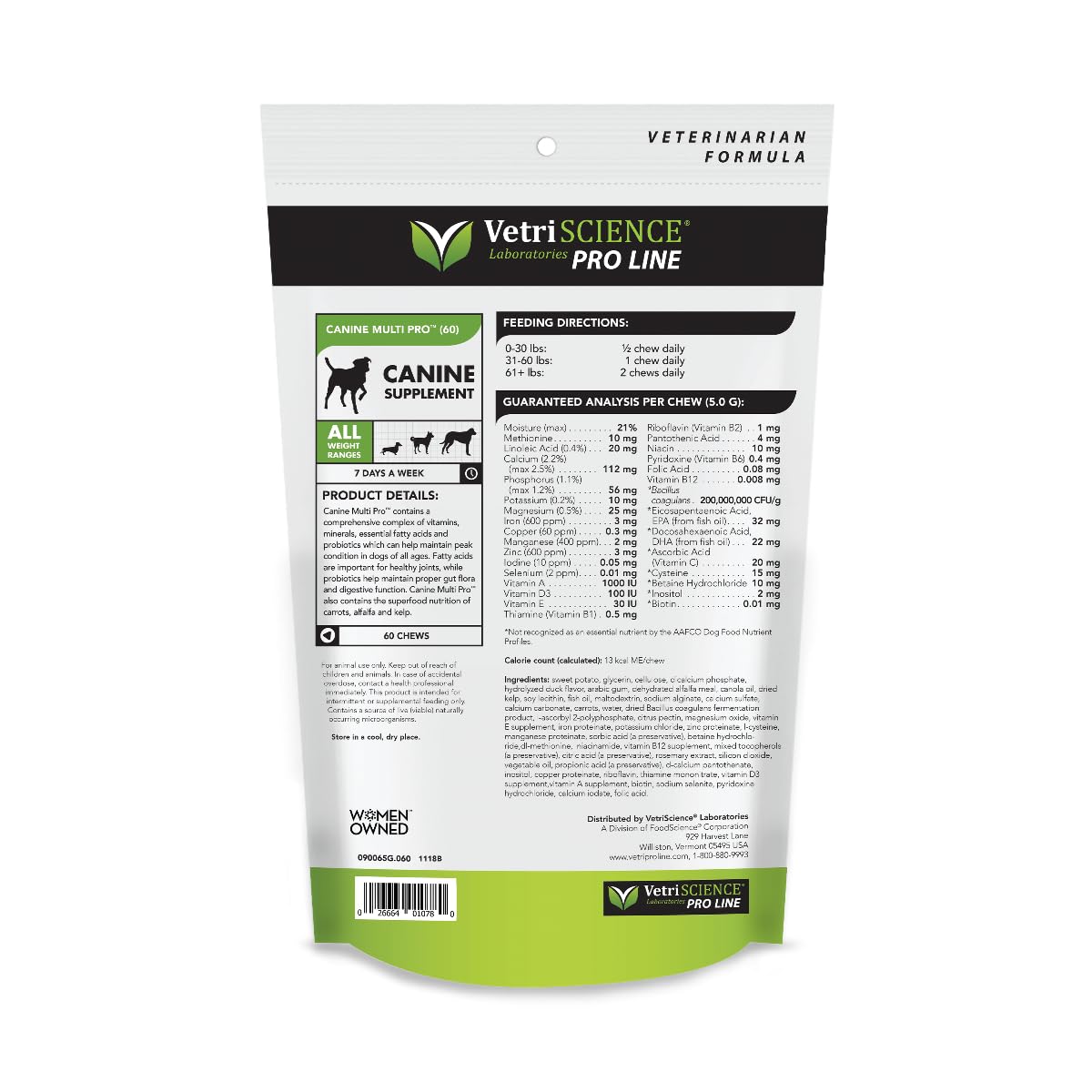 VetriScience Canine Multi Pro - Comprehensive Multivitamin for Dogs - Health Supplement Supports Balanced Nutrition for Dogs - Multivitamin Aids Digestive Health with Probiotic - 60 Chews