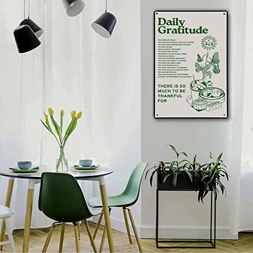 Room Decor Aesthetic Wall Decor Daily Gratitude Inspirational Metal Tin Sign, Green Boho Home Coffee Room Wall Office Decor 8X12Inch