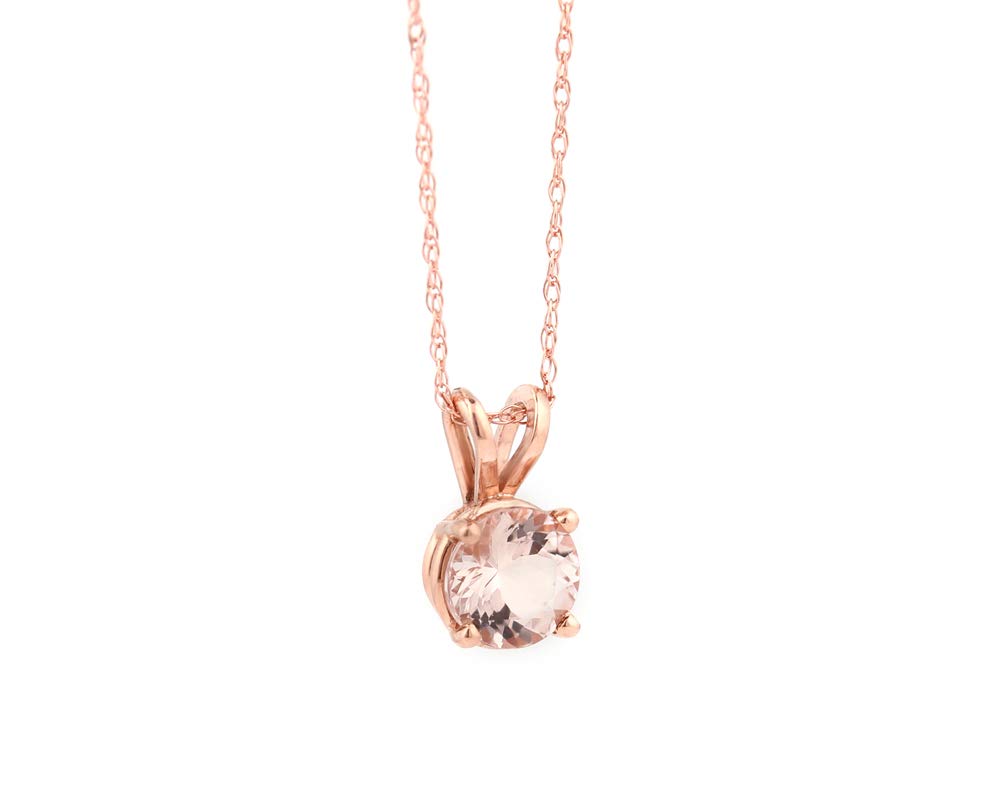 GNG 10k Rose Gold Natural Morganite Solitaire Pendant Necklace, 18" (6mm Round Morganite)