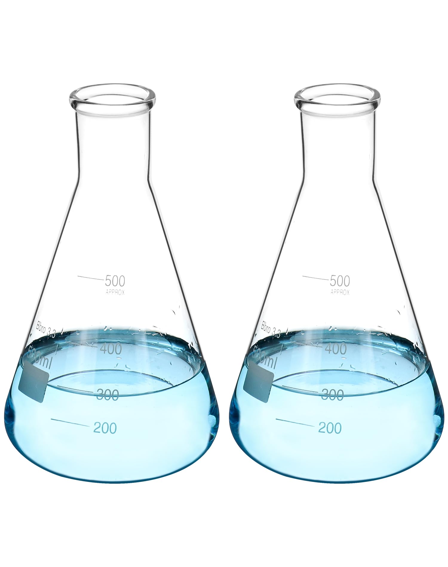 QWORK Erlenmeyer Flask Set, 2 Pcs 1000ML Borosilicate Glass Conical Flasks with Narrow Mouth, Printed Scale, for Lab, Classroom, Kitchen, Craft, Home