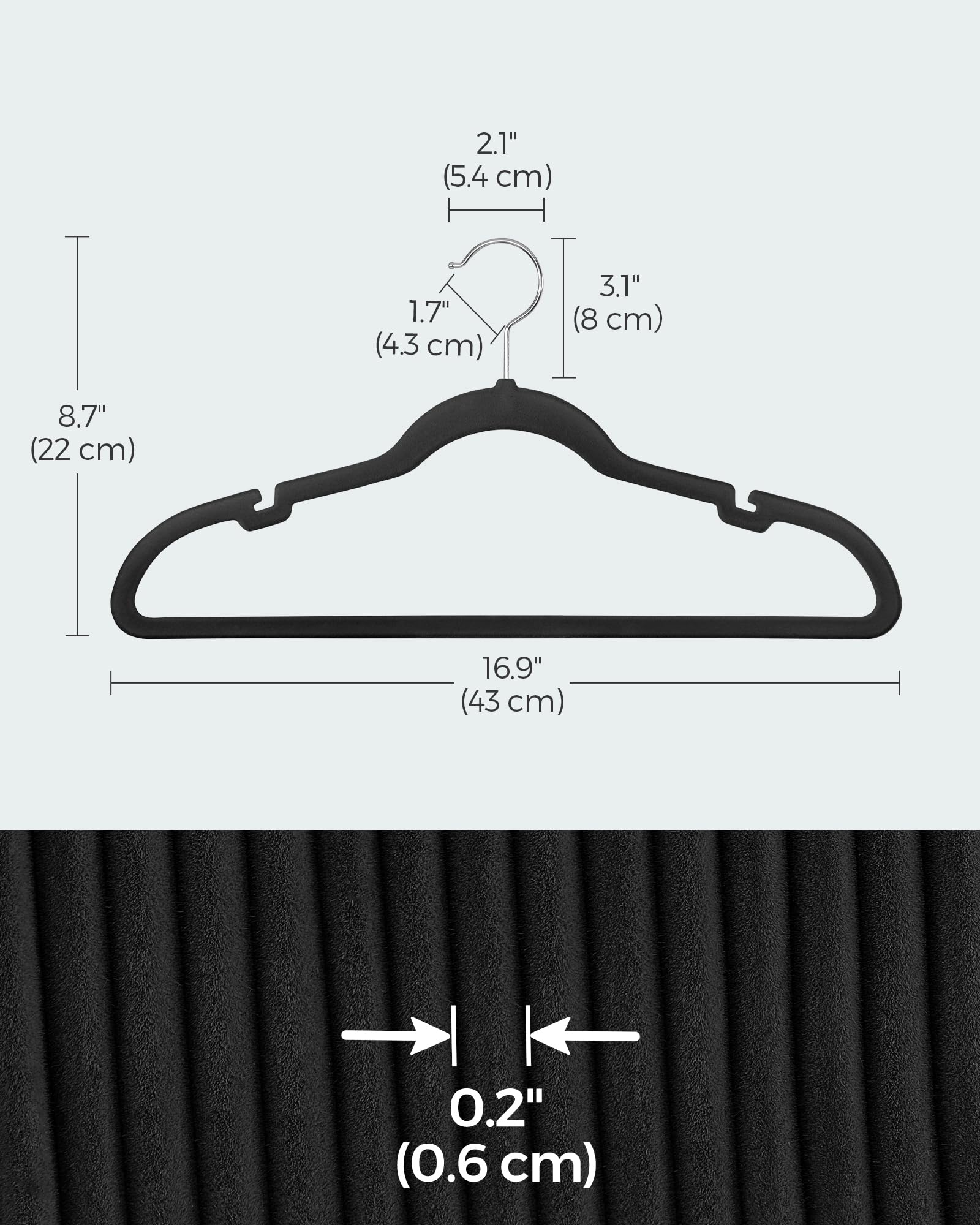 SONGMICS Velvet Hangers 60 Pack, Non-Slip Clothes Hangers, Suit Hangers with Shoulder Notches, Pants Bar, 360° Swivel Hook, Space-Saving, for Closet, Ink Black UCRF030B01