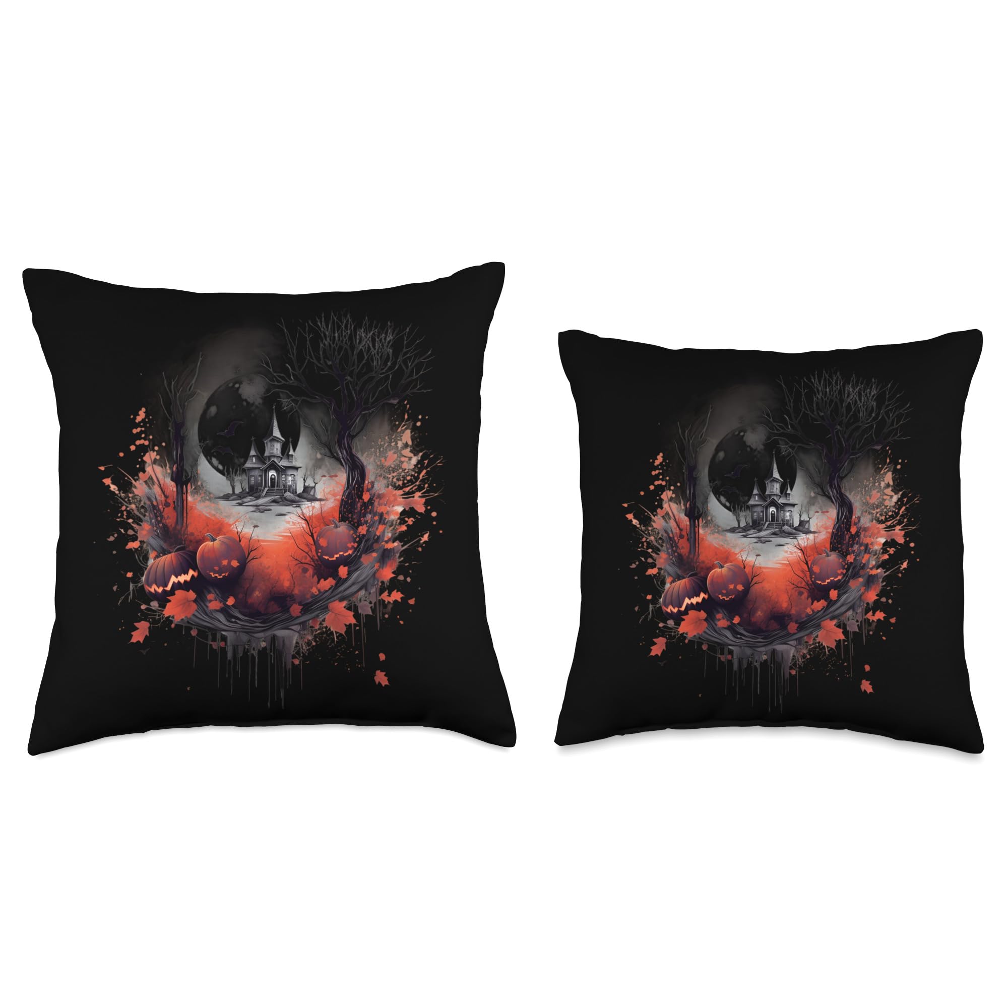 Full Moon Halloween Mummy Frankenstein Cobweb Witches Halloween Coffin Zombie Gothic Cool Art Design Store Throw Pillow, 18x18, Multicolor