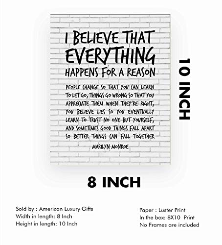 Marilyn Monroe- Everything Happens- Inspirational Wall Art Print, This Retro Wall Decor Print Makes Ideal Wall Art For Living Room Decor, Office Decor & Man Cave Decor. Unframed- 8x10β