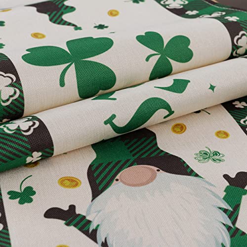 St Patricks Day Table Runner Lucky Clover Shamrocks Table Runners 72 Inches Long, Buffalo Plaid Gnome Burlap Holiday Kitchen Dining Table Decor for Home Party (Gnome Table Runner, 13" x 72")