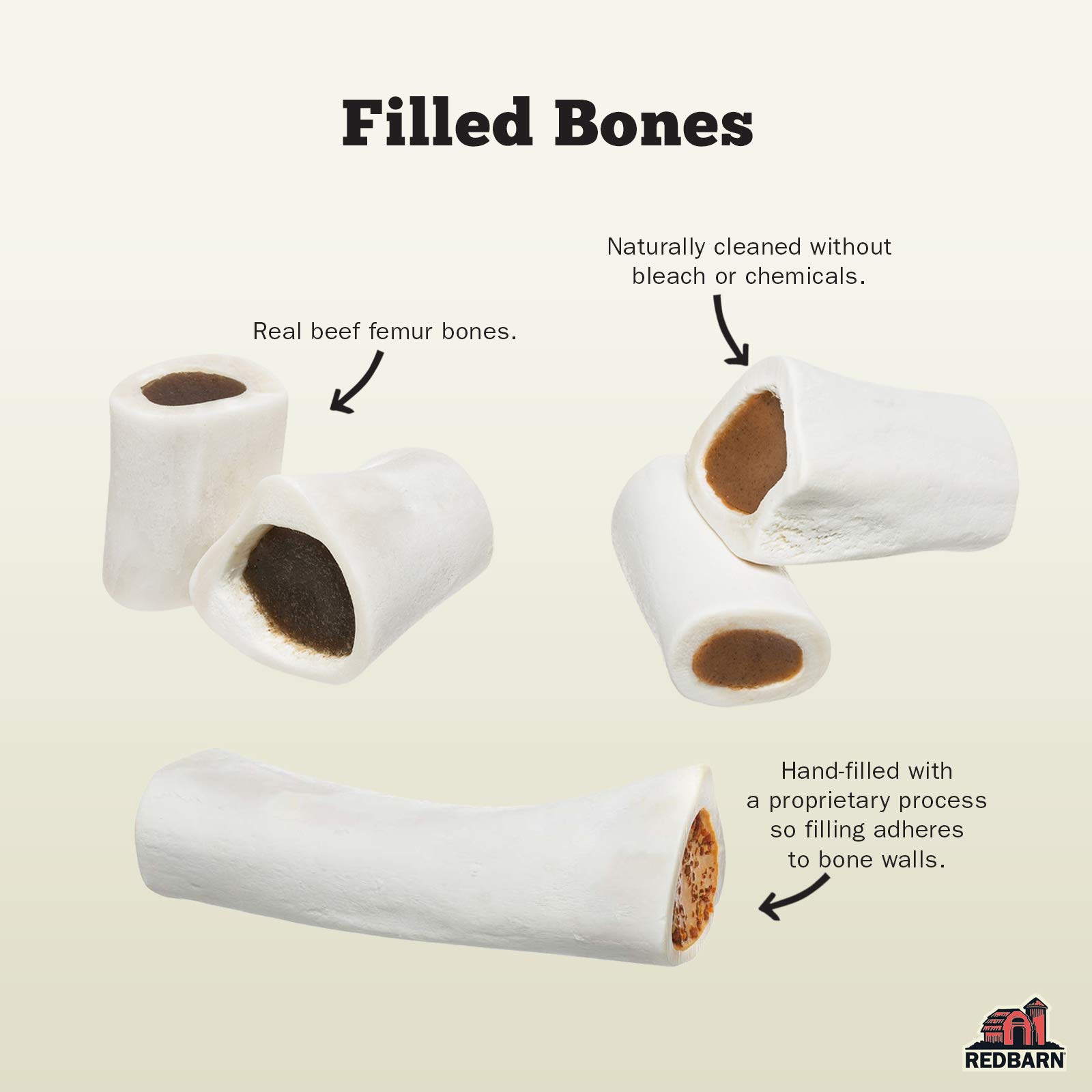 Redbarn Filled Dog Bones | Natural Long-Lasting Dental Treats; Suitable for Aggressive Chewers | Large (6") - 5 Bones (Peanut Butter)