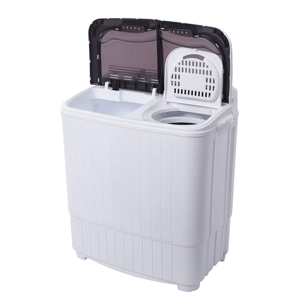 Portable Mini Compact Twin Tub Washing Machine,Portable Washing Machine,with Built-in Drain Pump Semi-automatic Cover Washing Machine (Grey&White, 14.3lbs)