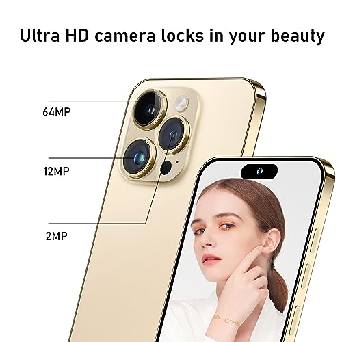 WV LeisureMaster A14pro Max Unlocked Phone, 6+256GB Android 13.0 Smartphone, 6.82-inch HD Screen, Dual SIM, Dual Standby, 6000 mAh Battery, 64MP Camera, 2796 * 1290 Resolution 5g Phone(Gold)