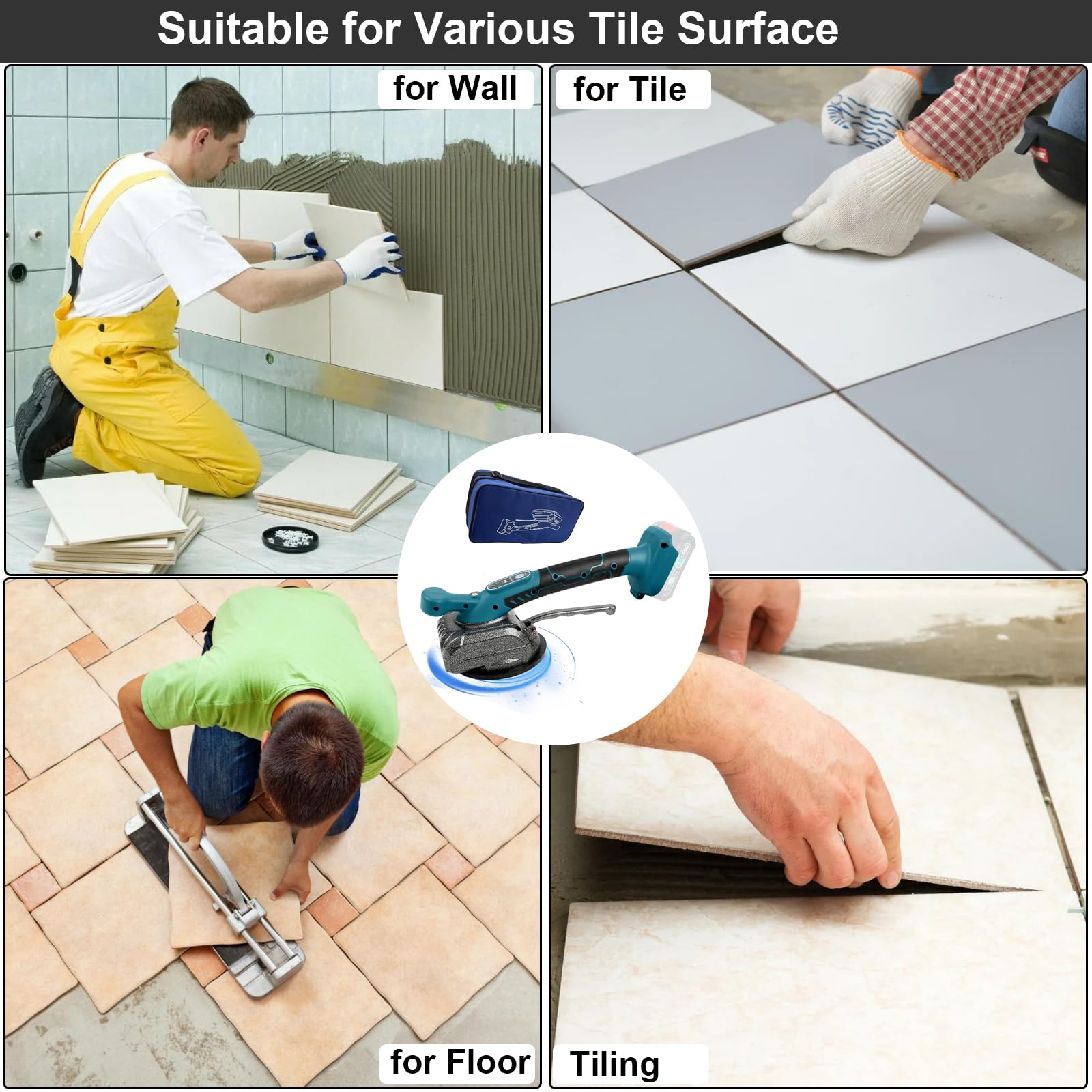 Tile Vibration Leveling Machine for Makita 18V Battery, Cordless Portable Tile Vibrator Tool with 5 Adjustable Speed & Suction Cup & Digital Display & Package Bag for Floor Wall Tile(Tool Only)