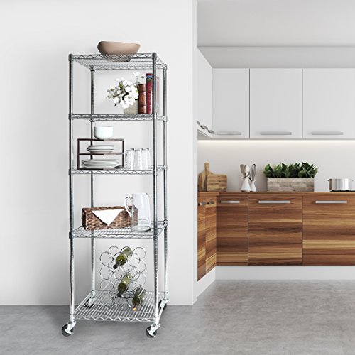 Seville Classics UltraDurable Commercial-Grade 5-Tier NSF-Certified Steel Wire Shelving with Wheels, 24" W x 18" D x 72" H, UltraZinc