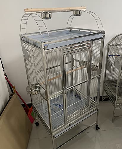 TTEDOYE BMWPET SUS201 Stainless Steel Bird Cage Parrot Cage 32''X22''X62'' PlayTop Style, Silver