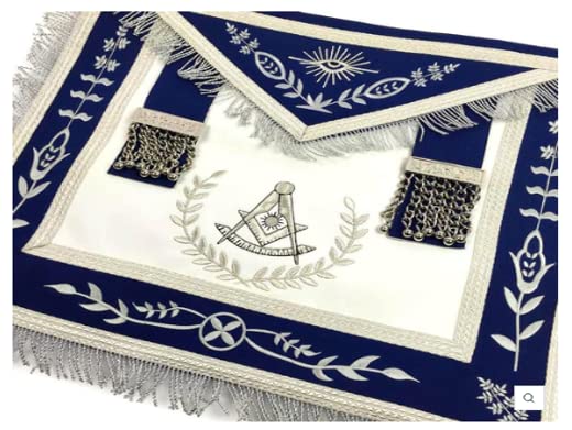 Masonic Blue Lodge Past Master Silver Machine Embroidery Freemasons Apron
