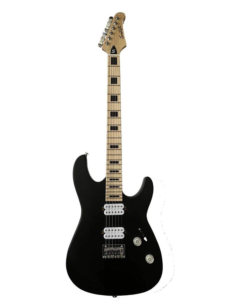 GoDpsMusic 6 String Sawtooth ST-M24 Electric Guitar, Right Handed Satin Black (ST-M24-SBK)