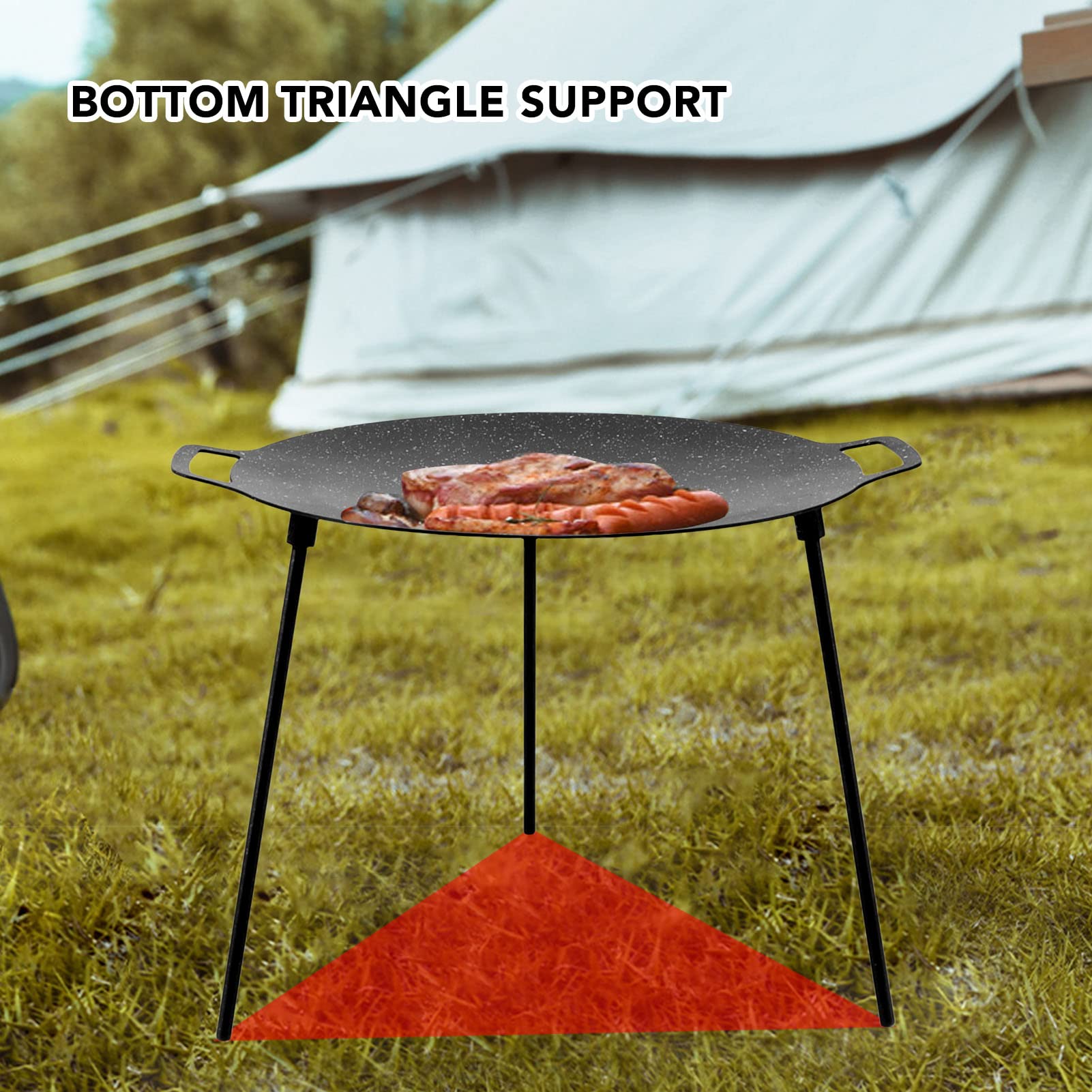 Round BBQ Grill Pan Prevent Stick 6 Layer Coating Handles Medical Stone Barbecue Plate Fast Thermal Conductivity Stable Support for Stove Oven Outdoors (41CM)