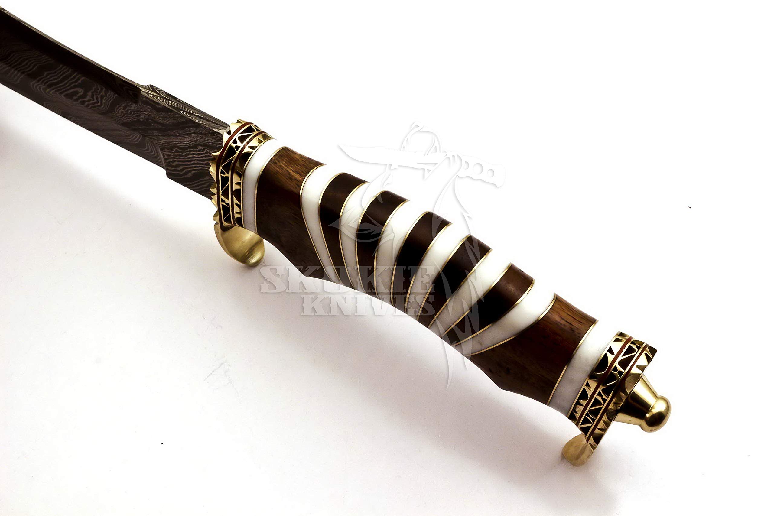 Skokie Knives Custom Hand Made Damascus Steel Hunting Knife Handle Camel Bone (Brown)