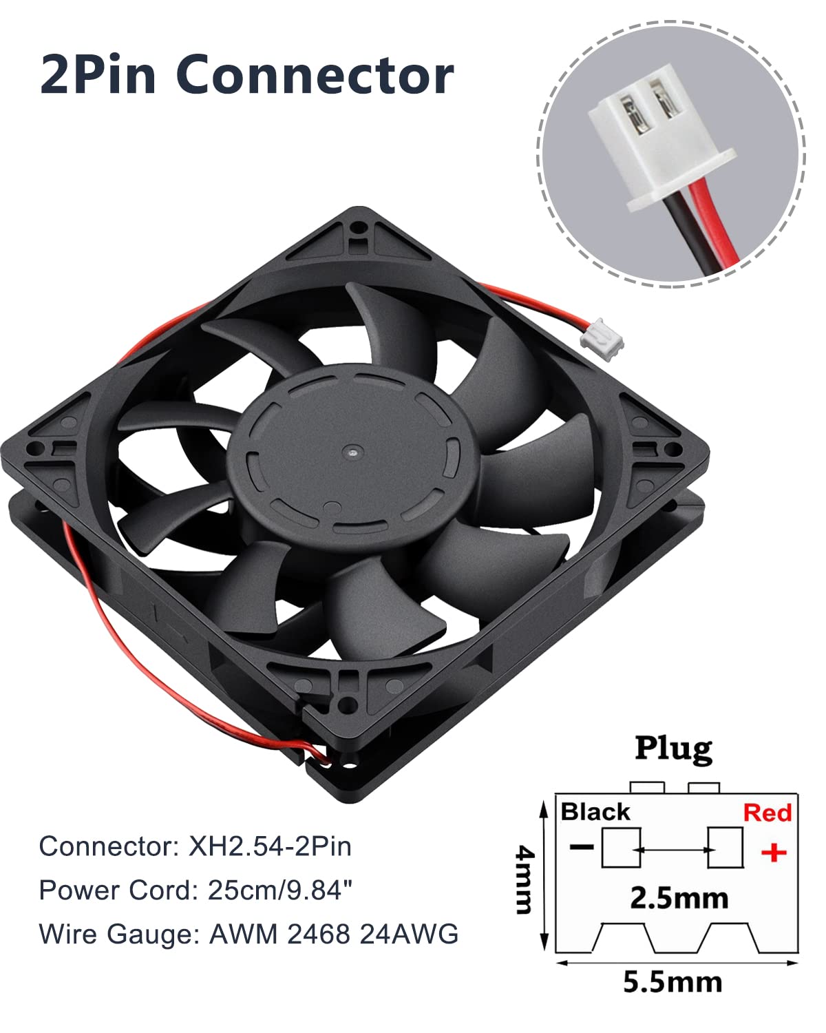 GDSTIME 24V DC Brushless Cooling Fan, 120mm Case Fan, Dual Ball Bearings 120mm x 120mm x 25mm Cooler Fan