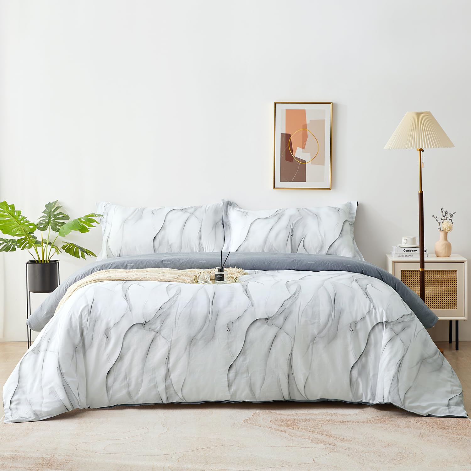SAPHREAS Marble Printed Duvet Cover Set 3pcs King Size 100% Cotton Bedding Comforter Cover Set 1 Duvet Cover 2 Pillow Shams with Zipper