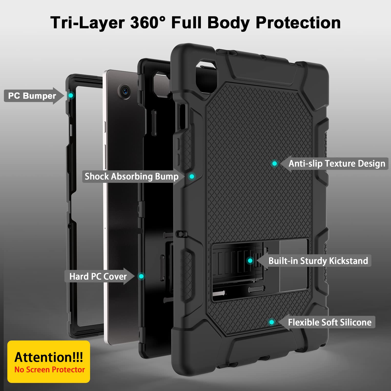 Rantice Galaxy Tab A8 10.5 Case, Samsung Galaxy Tab A8 Case with Kickstand, Hybrid Shockproof Rugged Cover for Samsung A8 Tablet Case 10.5 Inch (SM-X200/X205/X207)
