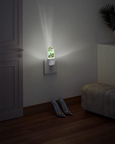St. Patrick's Day Night Light, LED Plug in Night Light, Clover Tree Gnomes Gold Black White Checkered Truck Green Night Lights with Dusk to Dawn Sensor Kids/Adults Nightlight for Bedroom Bathroom