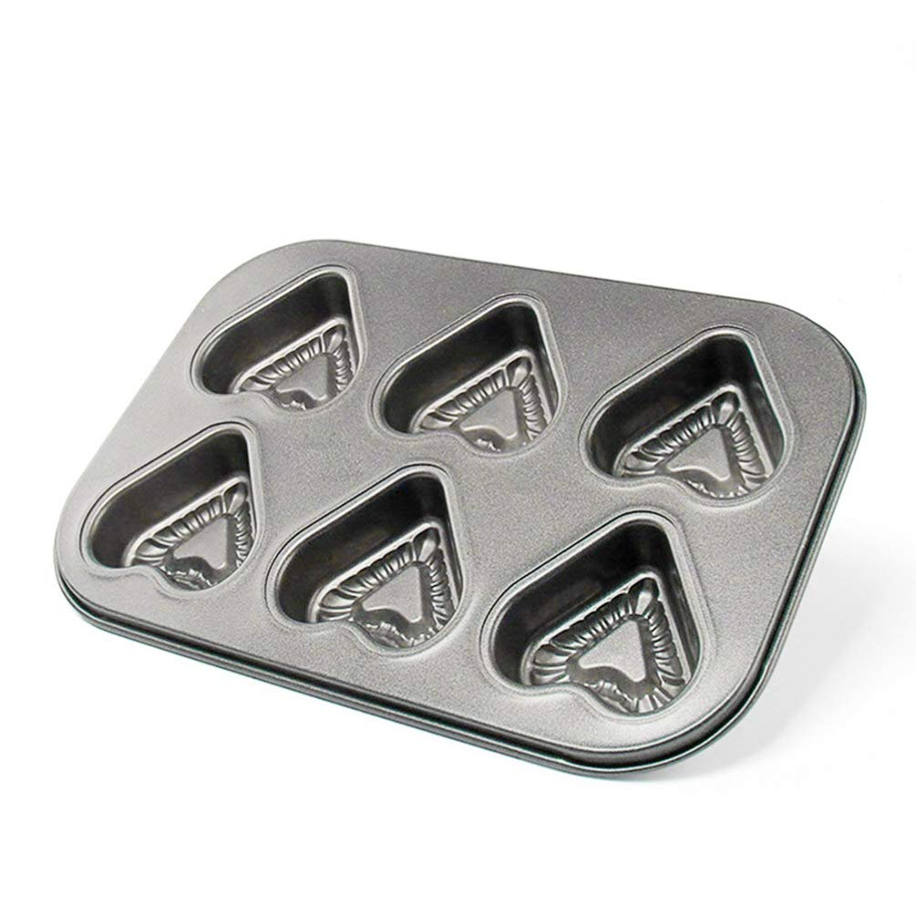 Luxshiny 6 Hole Metal Mini Cake Pan Muffin Baking Tray Pastry Heart Baking Tray Wedding Valentines Day Romantic Cupcake Tray