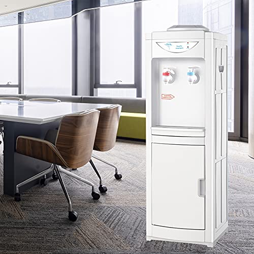 RICA-J Water Dispenser, 5 Gallon Top Loading Water Cooler, Plastic Water Cooler Dispenser with Child Safety Lock & Cabinet, White (RJVWD02AEWT)