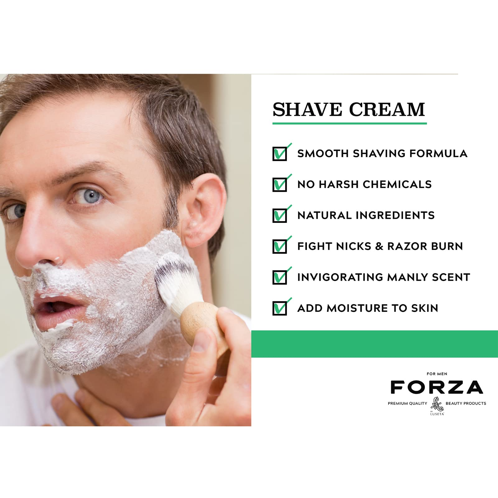 Forza Shave Cream for Men, Smooth & Quick Shaving Cream Fights Nicks, Cuts, Razor Burn and Irritation with Tea Tree & Peppermint Oil 6.8Oz