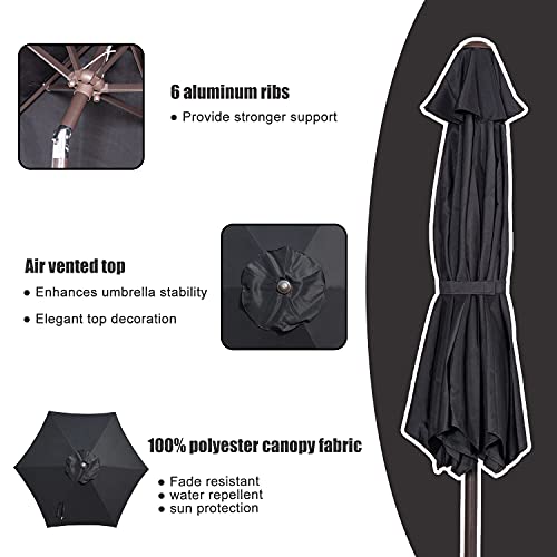 Sundale Outdoor 7.2 ft Patio Umbrella Table Market Umbrella with Push Button Tilt, Polyester Umbrella for Garden, Deck, Backyard, Pool (BLACK)