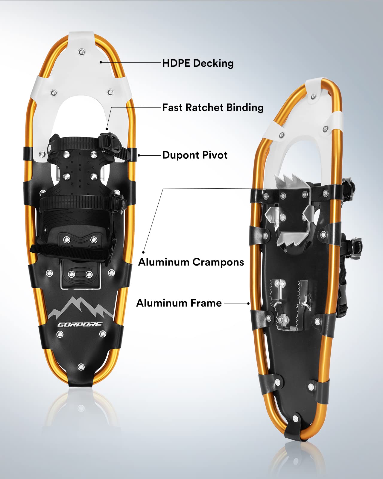 GORPORE All Terrain Snowshoes (Gold, 21" (Up to 150lbs))