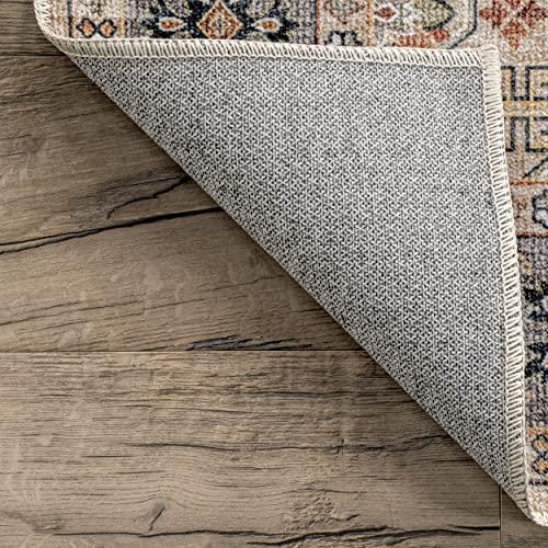 nuLOOM Annelle Floral Border Machine Washable Ultra Thin Area Rug, 5' x 8', Beige