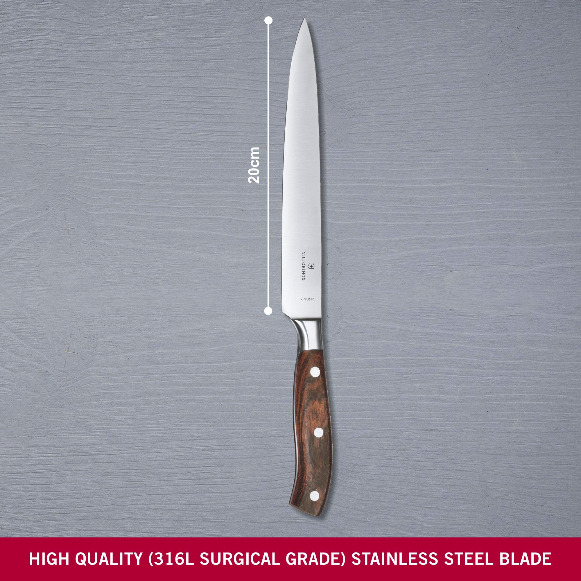 Victorinox Grand Maitre Chef's Knife - Kitchen Knife for Cutting Meat, Vegetables & Fruit - Modern Slicing Knife for Cooking - Wood Handle, 8"